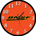 BNSF Logo Railroad Round Train Clock - A-Trains.com
