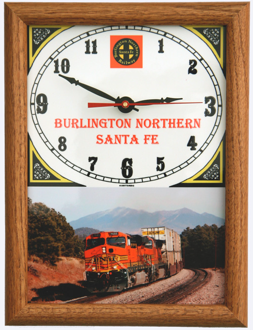 BNSF San Francisco Peaks Wood Framed Clock - A-Trains.com