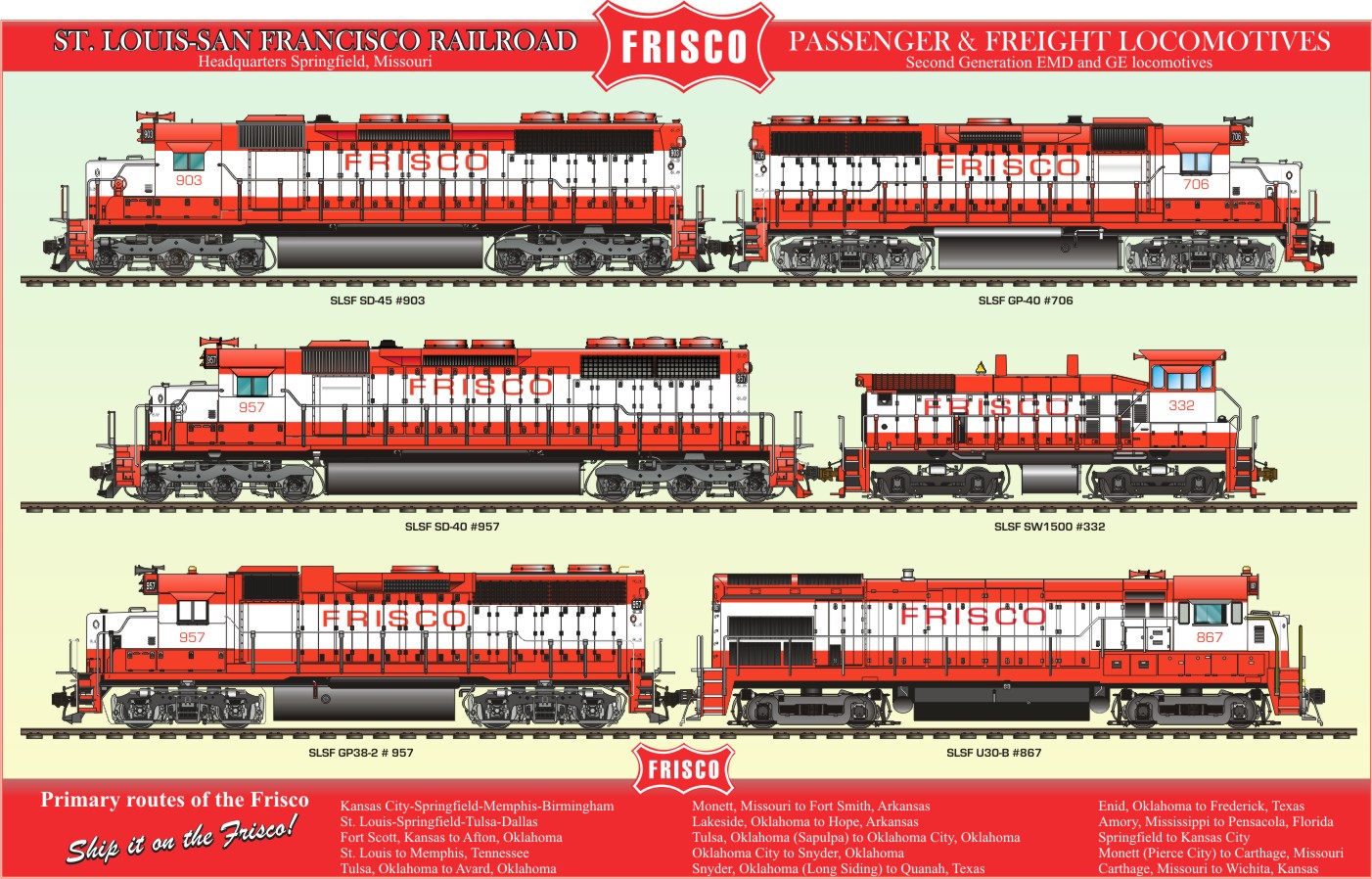 Frisco 2nd Generation Diesels Train Poster - A-Trains.com