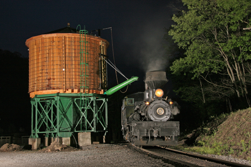 Cass Scenic Railroad Taking Water at Night-Train Poster - A-Trains.com