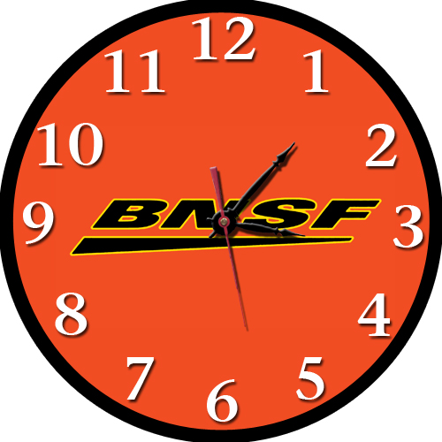 BNSF Logo Railroad Round Train Clock - A-Trains.com