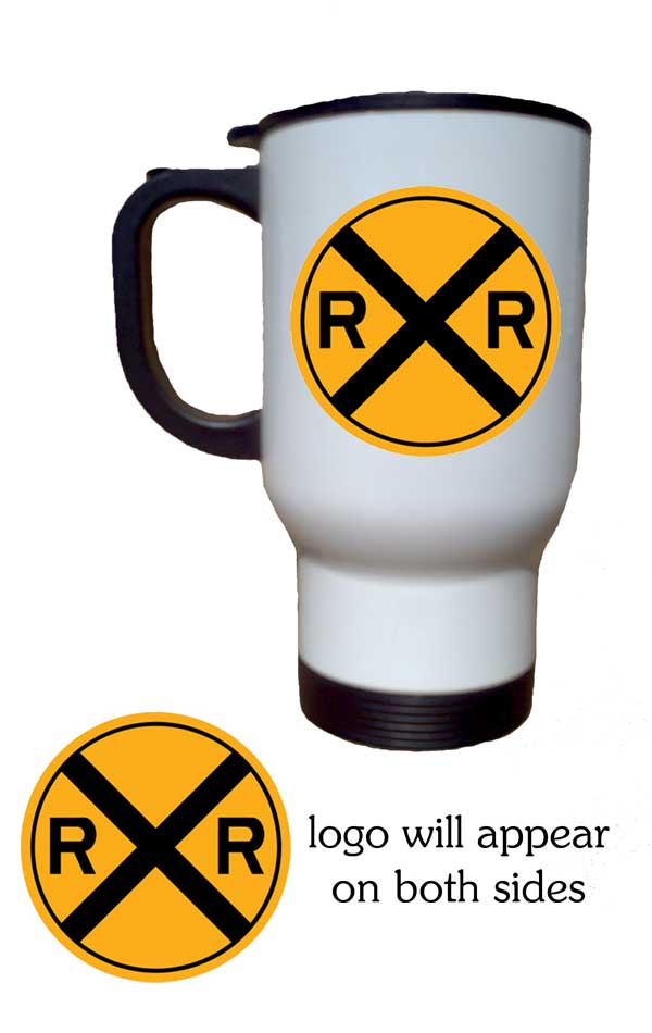 14 oz Stainless Steel Yellow Railroad Crossing Train Travel Coffee Mug ...